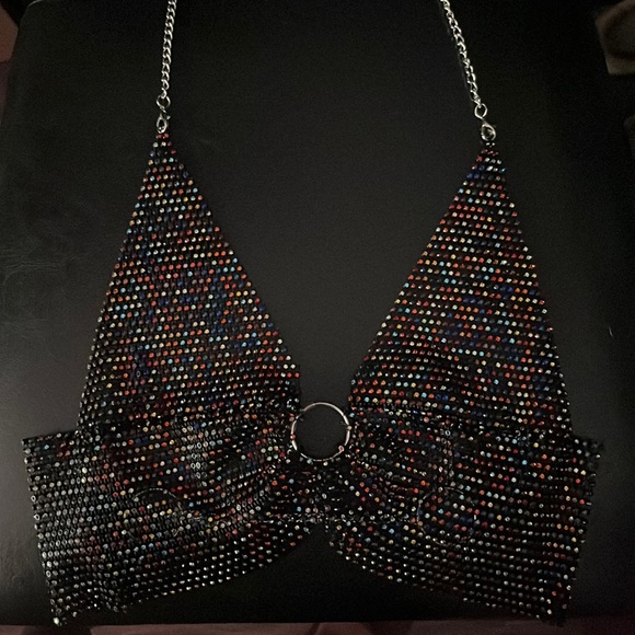 Tops | Mesh Rhinestone Top | Poshmark